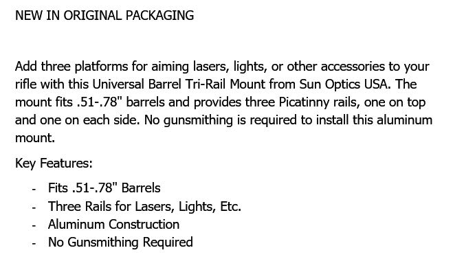 SUN OPTICS TRI-RAIL BARREL ADAPTER/RIFLES - Valley firearms